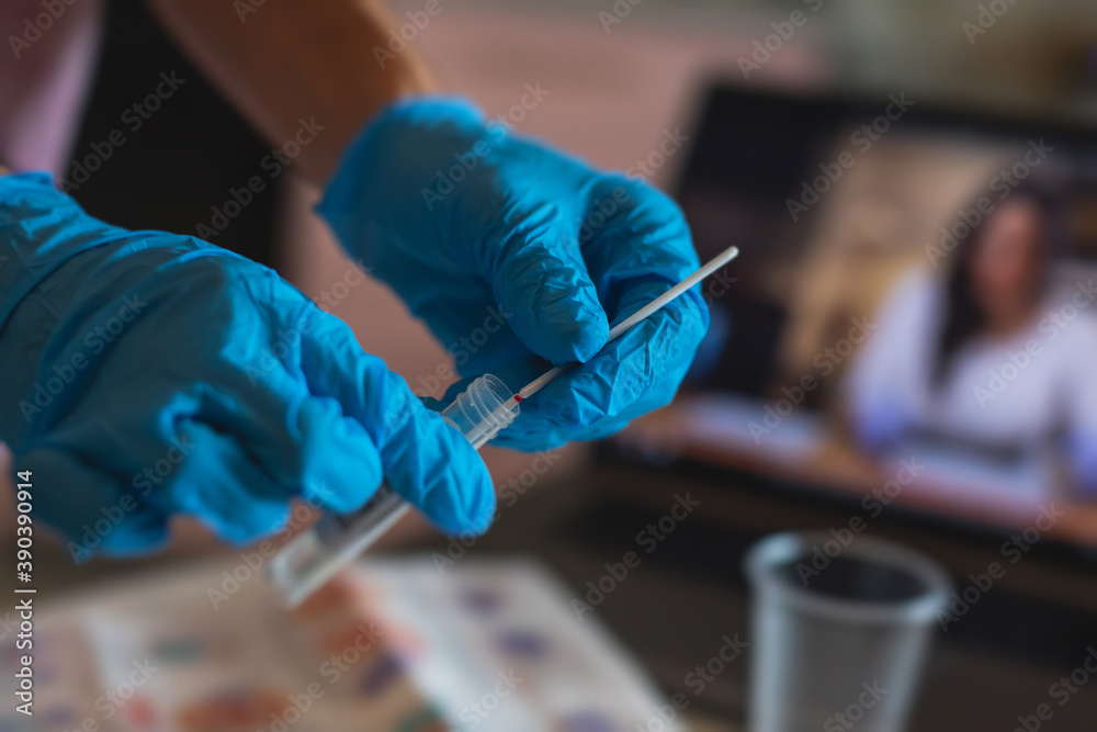 Process of coronavirus testing examination at home, COVID-19 swab ...