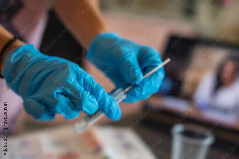 Process of coronavirus testing examination at home, COVID-19 swab ...