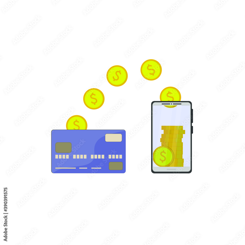 Transferring money from card to phone and vice versa. Vector ...