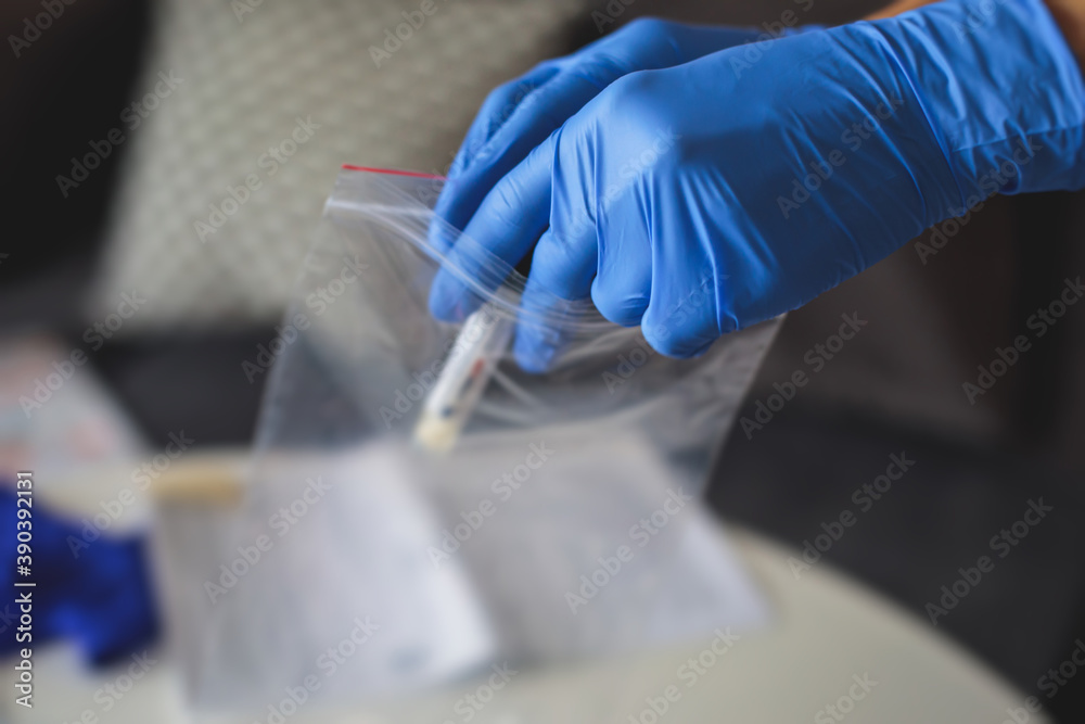 Process of coronavirus testing examination at home, COVID-19 swab ...