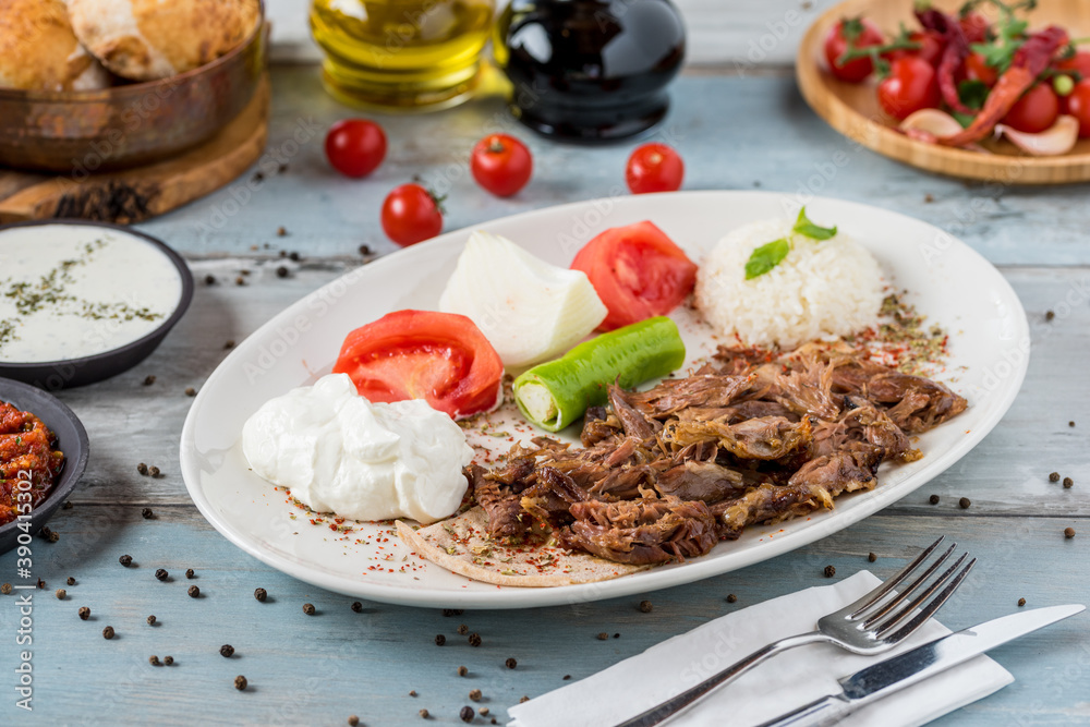 tandir kebab traditional turkish cuisine. Roasted lamb and rice pilaf ...