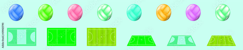 netball courts and balls. cartoon design template with various models ...