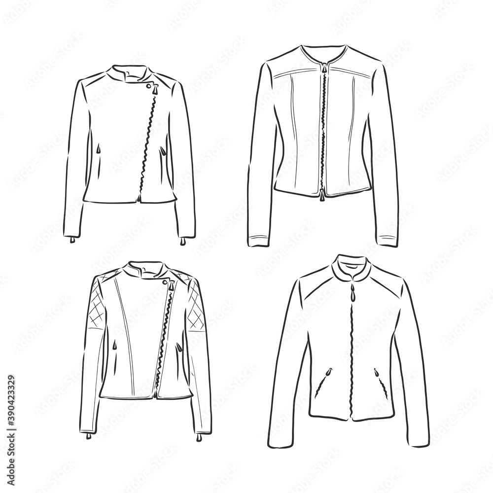 Black and white vector set with original leather jackets leather jacket ...