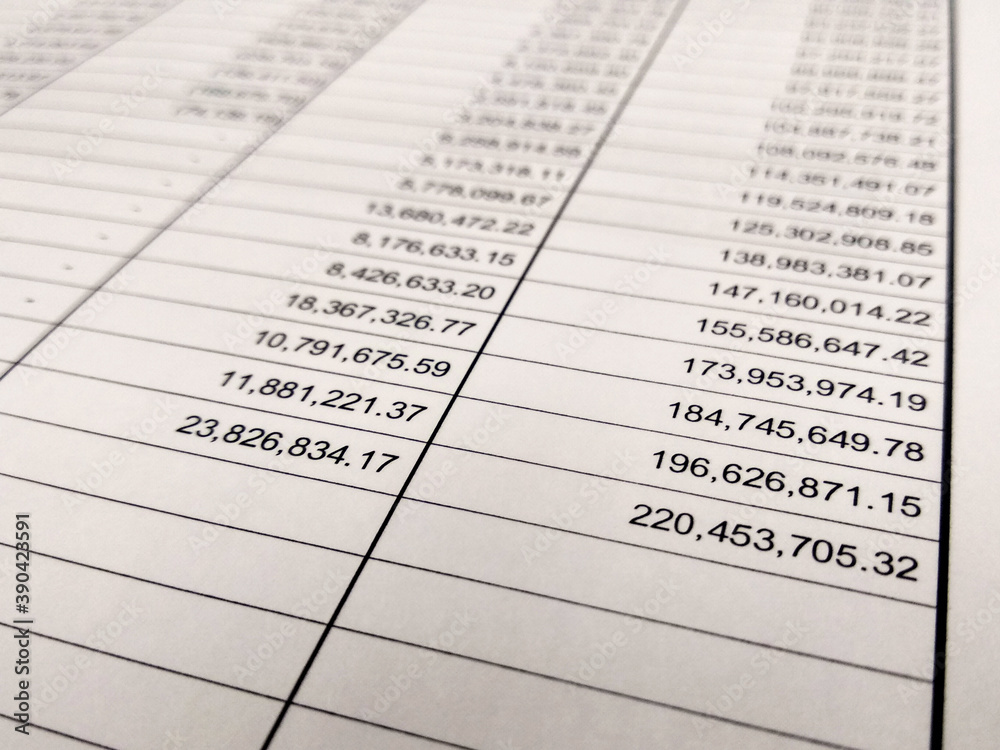 Selected focused on financial account report sheet with the figure is ...