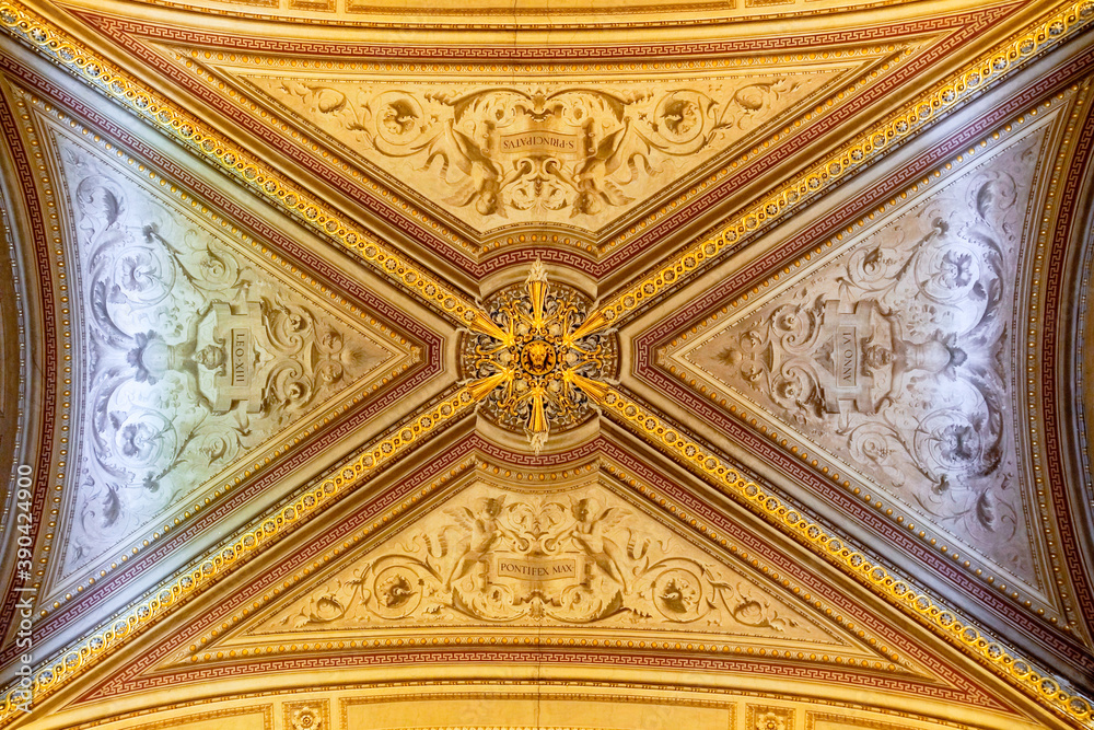 Painted ceilings in corridors and on the wall in the vatican city in ...