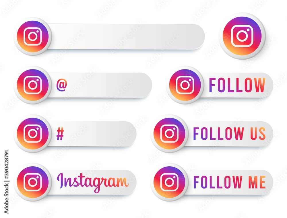 Instagram Buttons Collection with Multicolor Logo. White Social Media ...