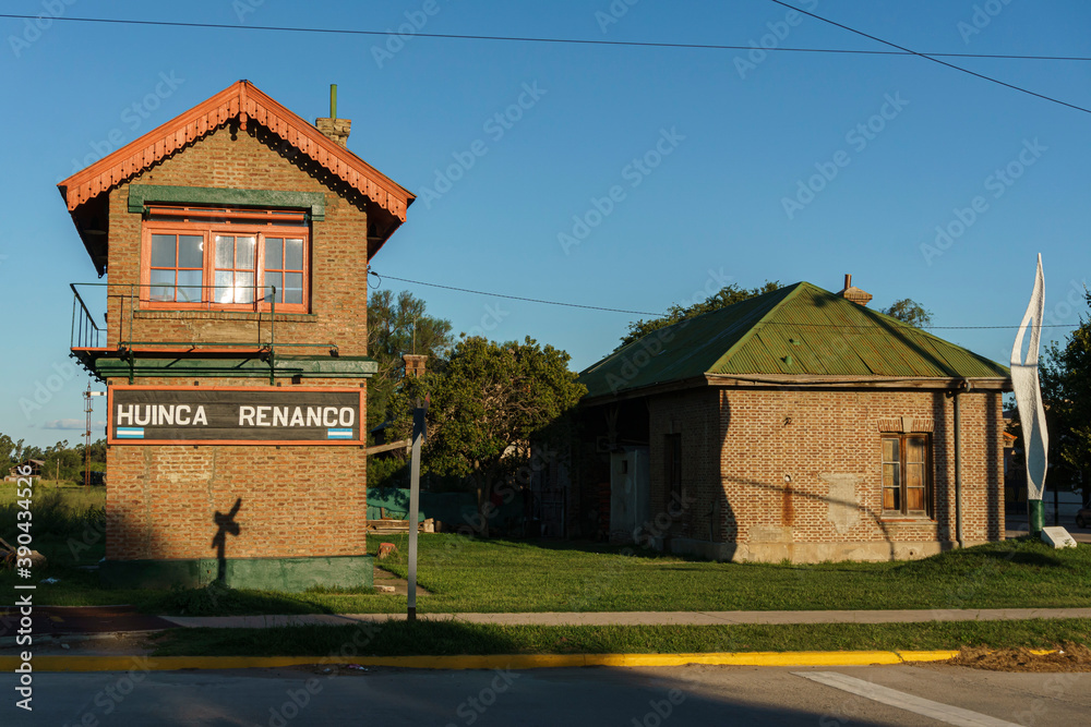 Scene view of an old railway station, English style, with the city's ...