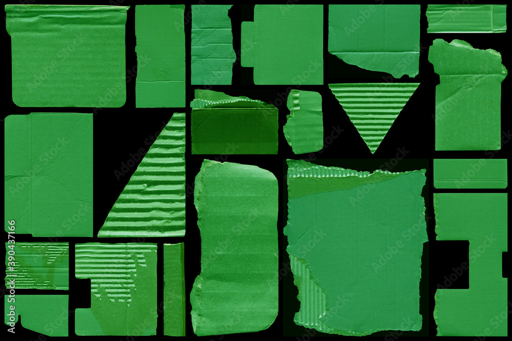 Close up of a green vintage torn sheet of carton. Cardboard paper ...