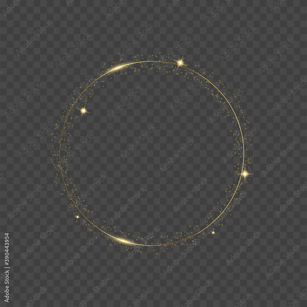 Round glowing gold sparkles on transparent background. Luxury banner ...