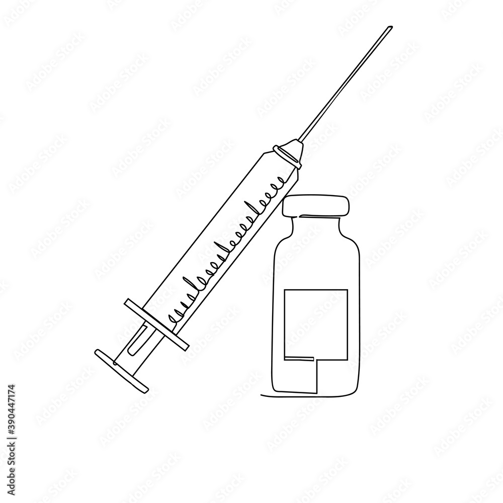 Vaccine. Coronavirus. One line drawing. Vector illustration continuous ...