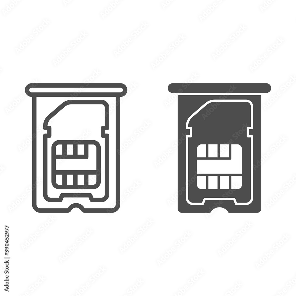 Sim card in tray for smartphone line and solid icon, smartphone concept ...