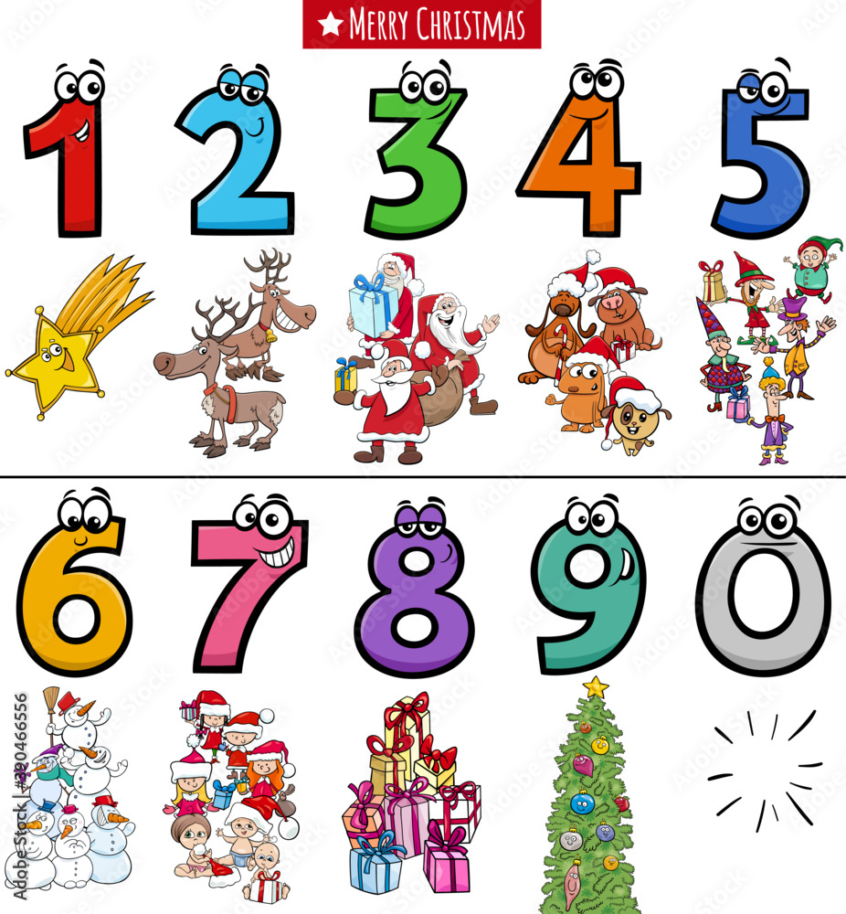 educational cartoon numbers set with Christmas characters Stock Vector ...
