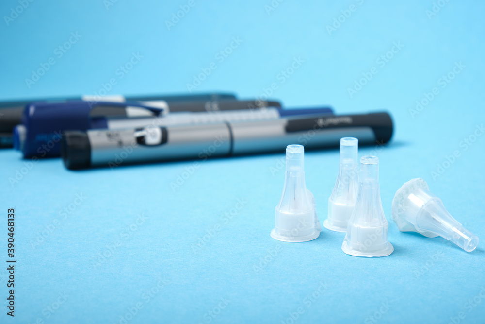 assorted syringe pens for insulin injection and new sterile injection ...