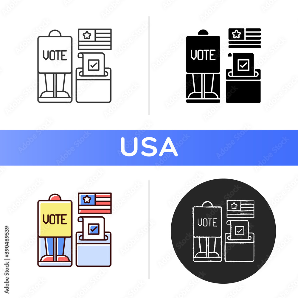 Voting booth icon. Cabin in polling station. Casting ballots in ...