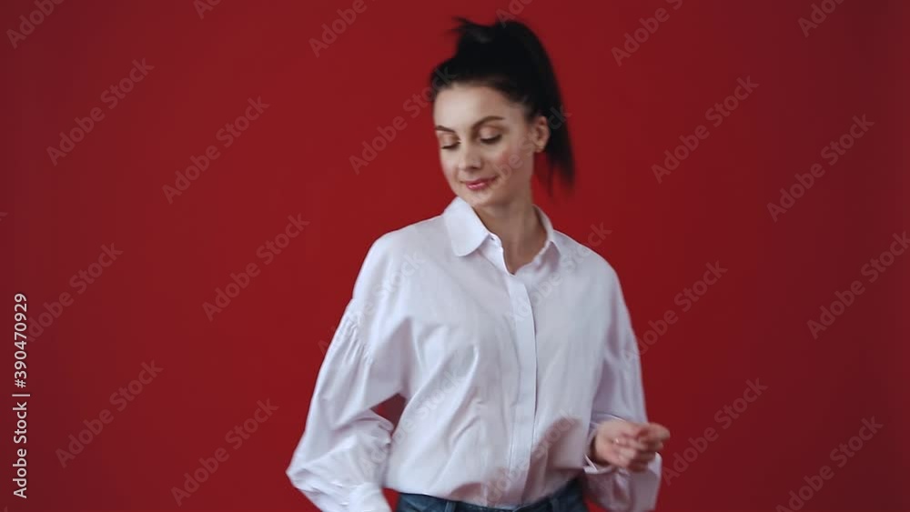 Video Stock Cute Young Adult Woman Laughing In Camera Footage Of White