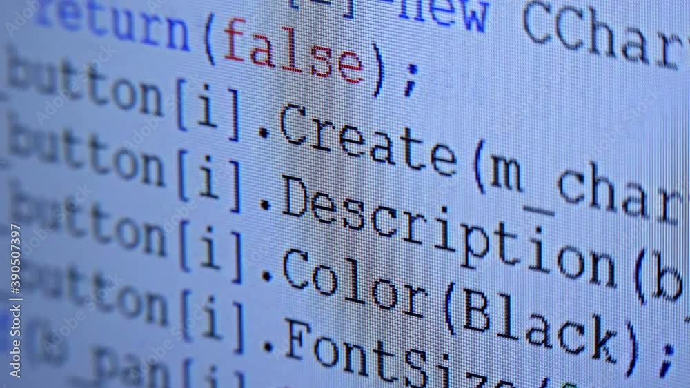 Lines of programmes code run across the white screen. Hacker tries to ...