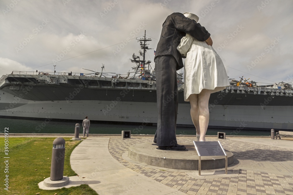 Giant Sailor Statue in front of USS Midway Maritime Museum San Diego ...