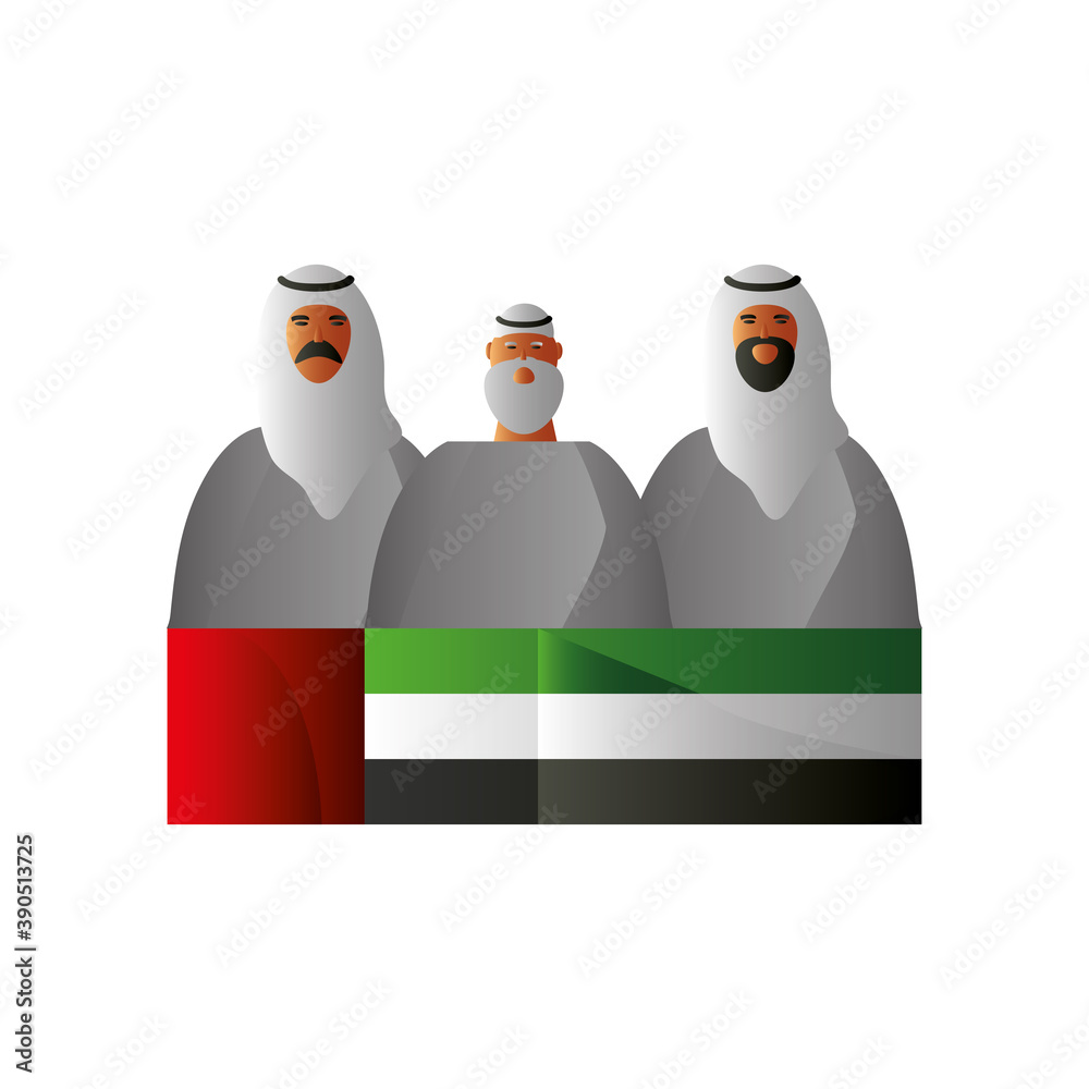 UAE National day, group men with traditional clothes and flag Stock ...