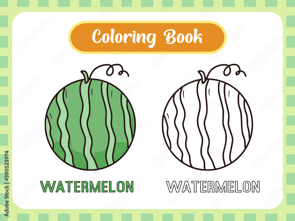 Watermelon fruit coloring book page activity for kids Stock Vector ...