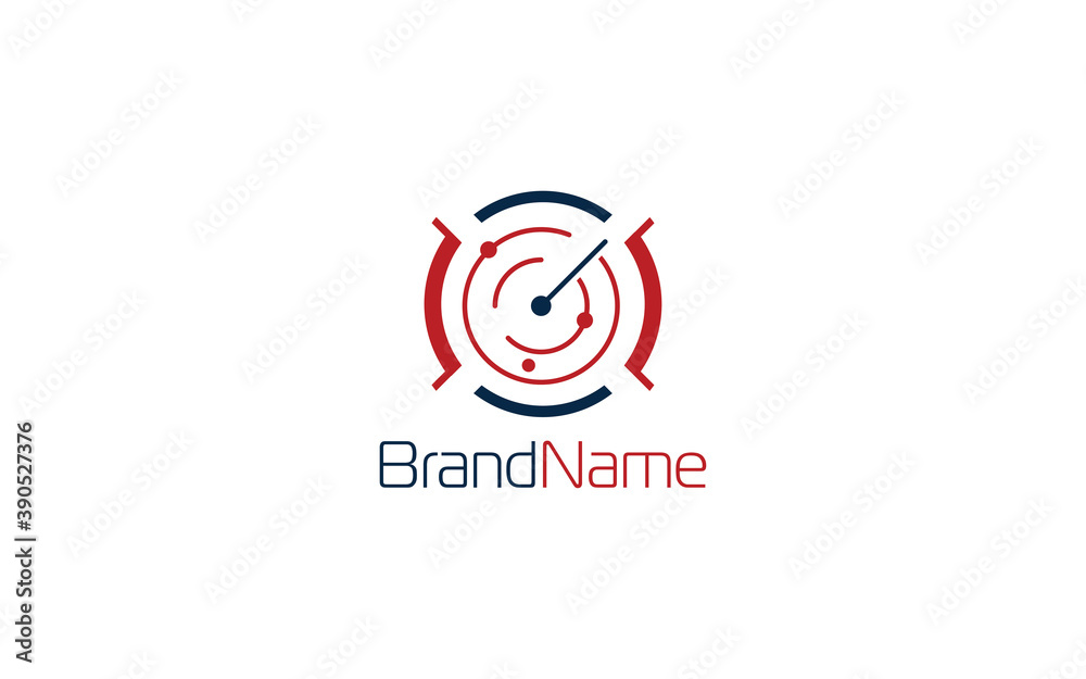 Radar logo formed from a circle with a navigation scanning in red color ...
