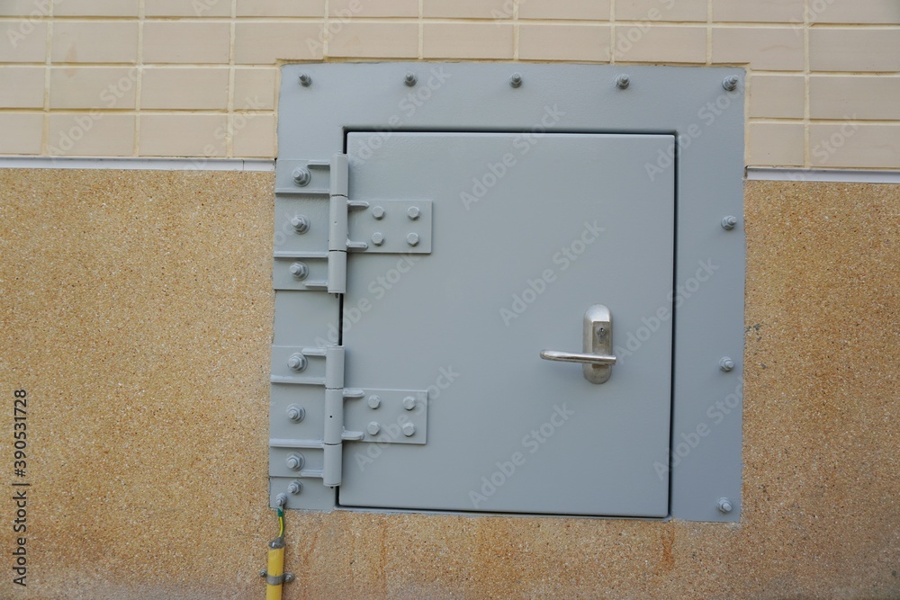 Explosion-proof door of control room in oil and gas plant. Stock Photo ...