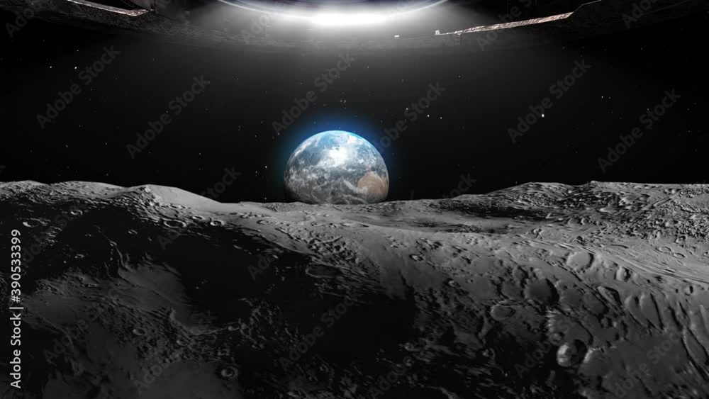 Flying saucer ufo heading toward Earth from the moon Casting shadow and ...