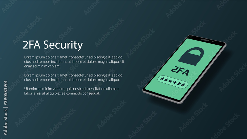 2FA two-factor authentication with padlock on isometric smartphone ...