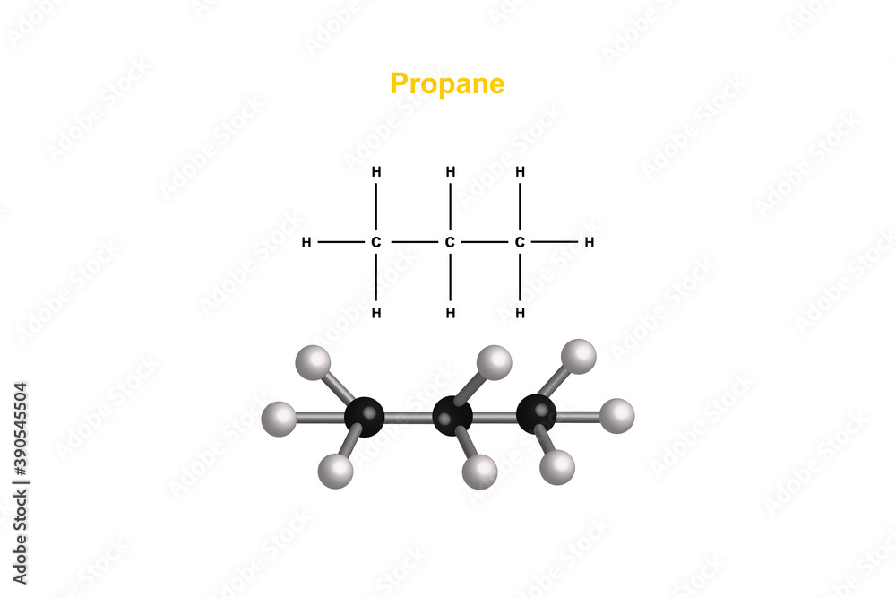 Propane C3H8 Structural Chemical Formula and Molecule Model. Chemistry Education Vector ...