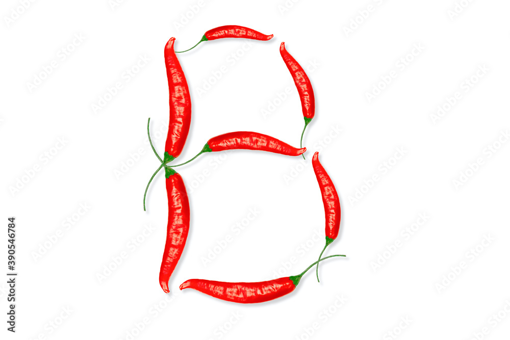 Alphabet letter B made from red hot chili peppers. Letter isolated on ...