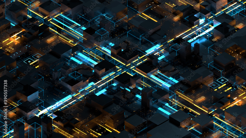 3d render of technology background with bright lines. Data or ...