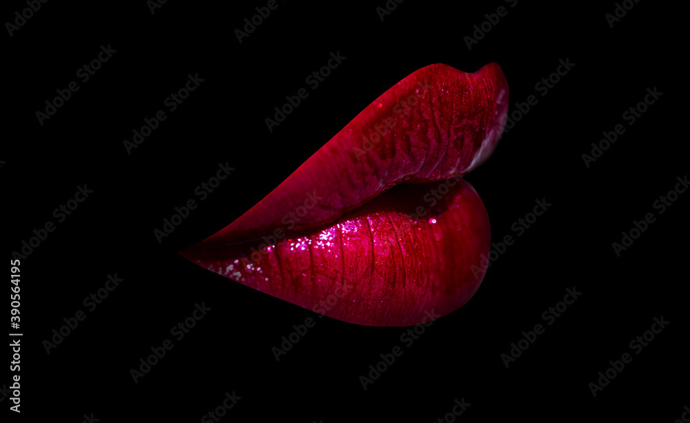 Sexy lips kiss, sensual plump kissing mouth. passion kisses. Female ...