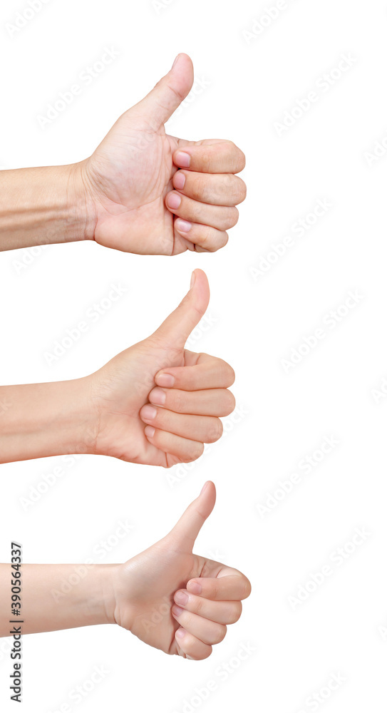 Set of human hand with thumb up isolated on white background with ...