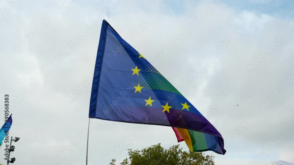 EU for lgbt movement flag waving with pride in slow motion Stock Video ...