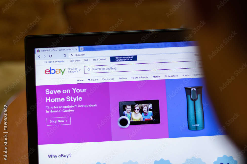 New York, USA - 9 April 2020: Ebay website on laptop screen close up ...