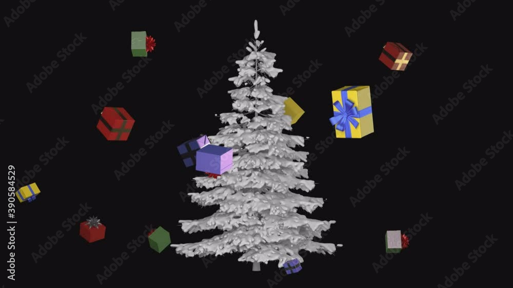 White, Christmas tree and gifts around on a transparent background ...