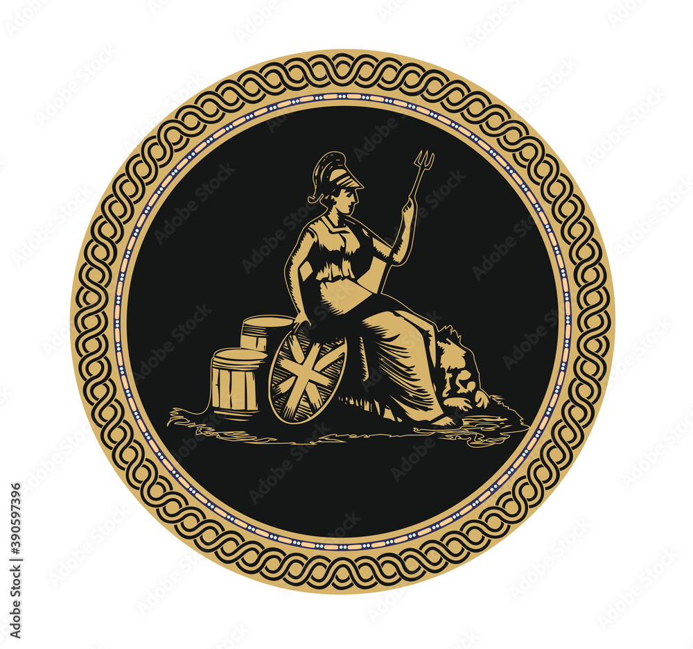 ANCIENT ROMAN AND GREEK COIN SYMBOL WITH ROUND GOLD DECORATIONS Stock ...