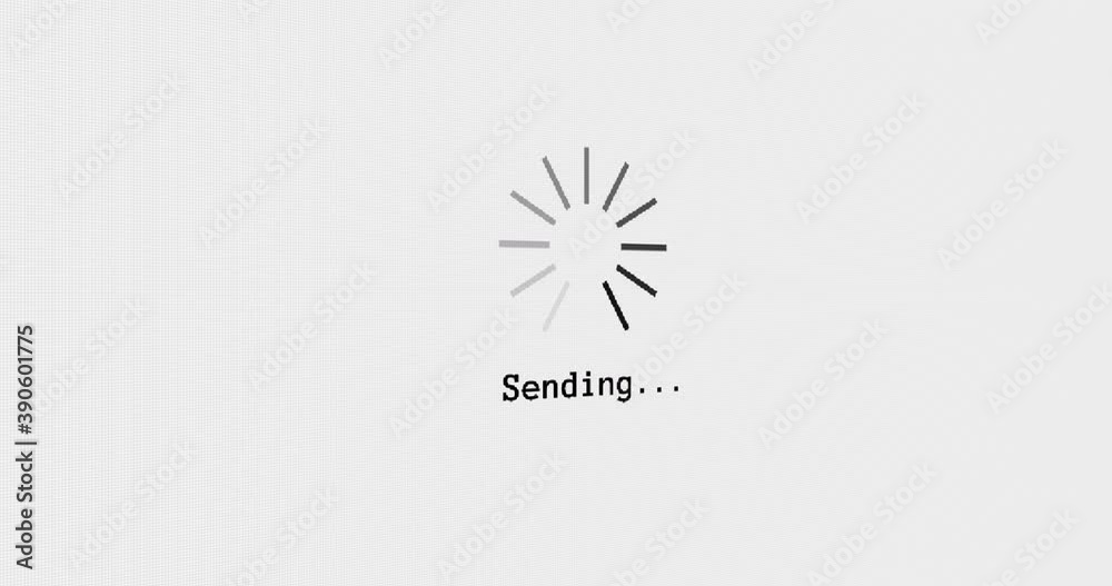 Sending progress bar circle computer screen animation loop isolated on white background with ...