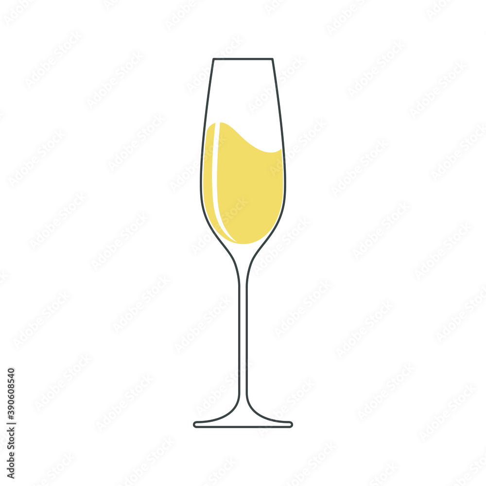 Glass with champagne graphic icon. Champagne glass sign isolated on ...