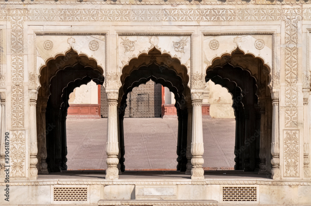 Detail of marbled palace built by the Mughal empire in the th century ...