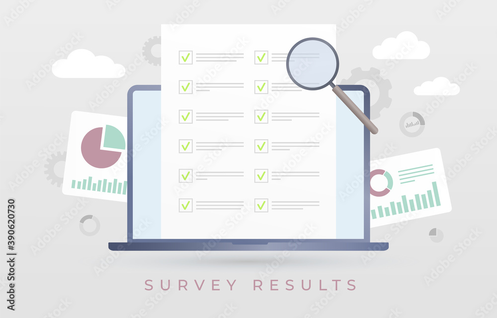 Survey Results, questionnaire form report of online exam. Checklist ...