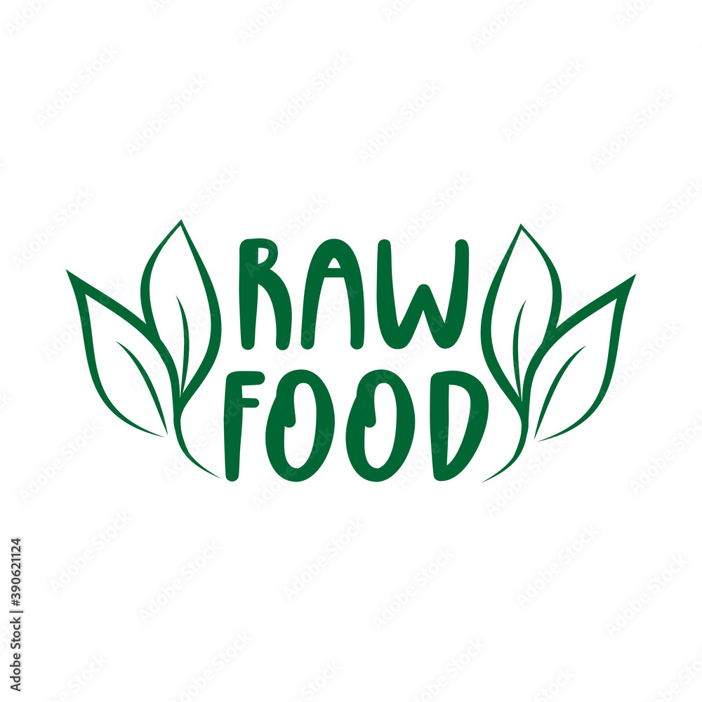 Raw Food - logo green leaf label for premium quality, locally grown ...