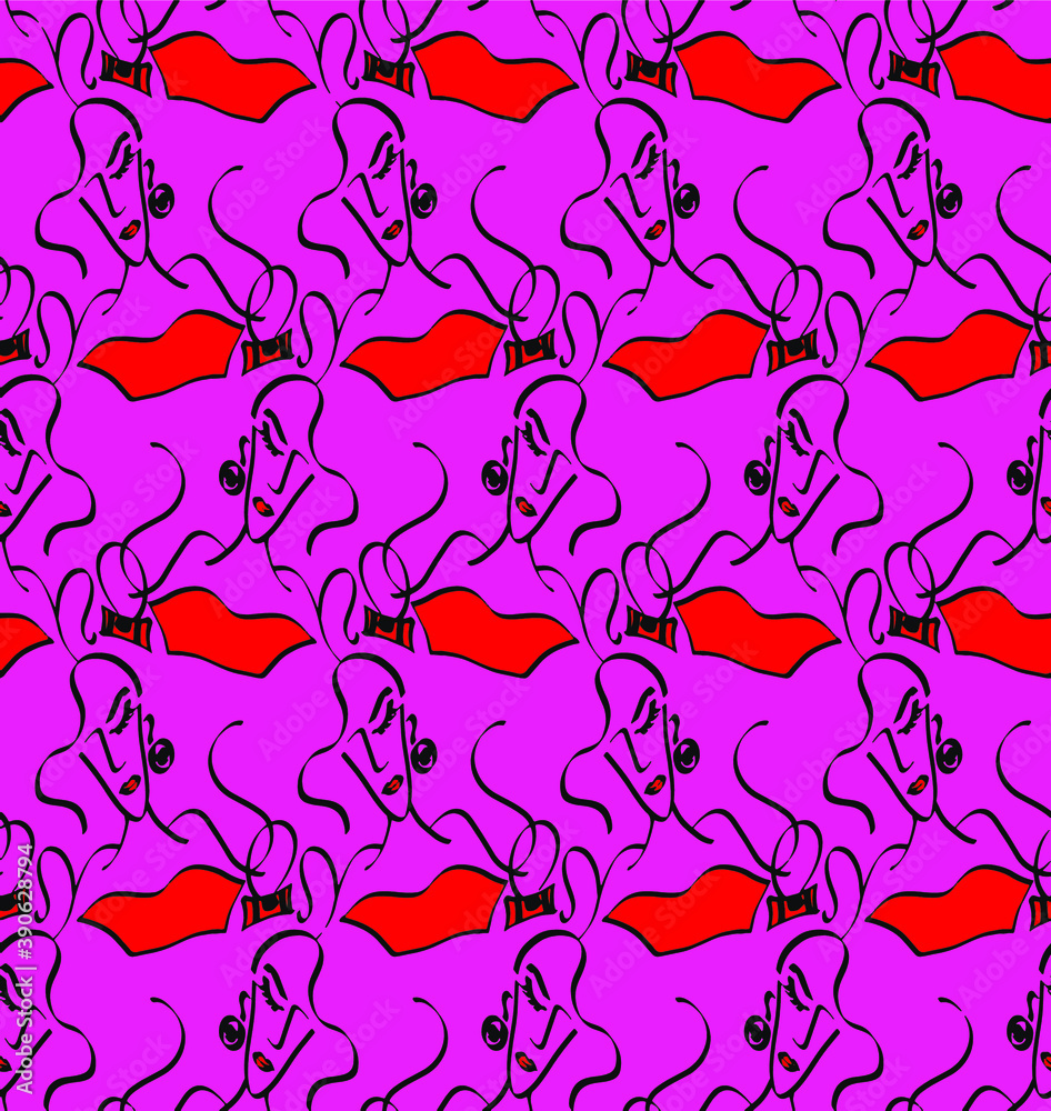 Abstract One Line Drawing Woman Sketch Repeating Vector Pattern