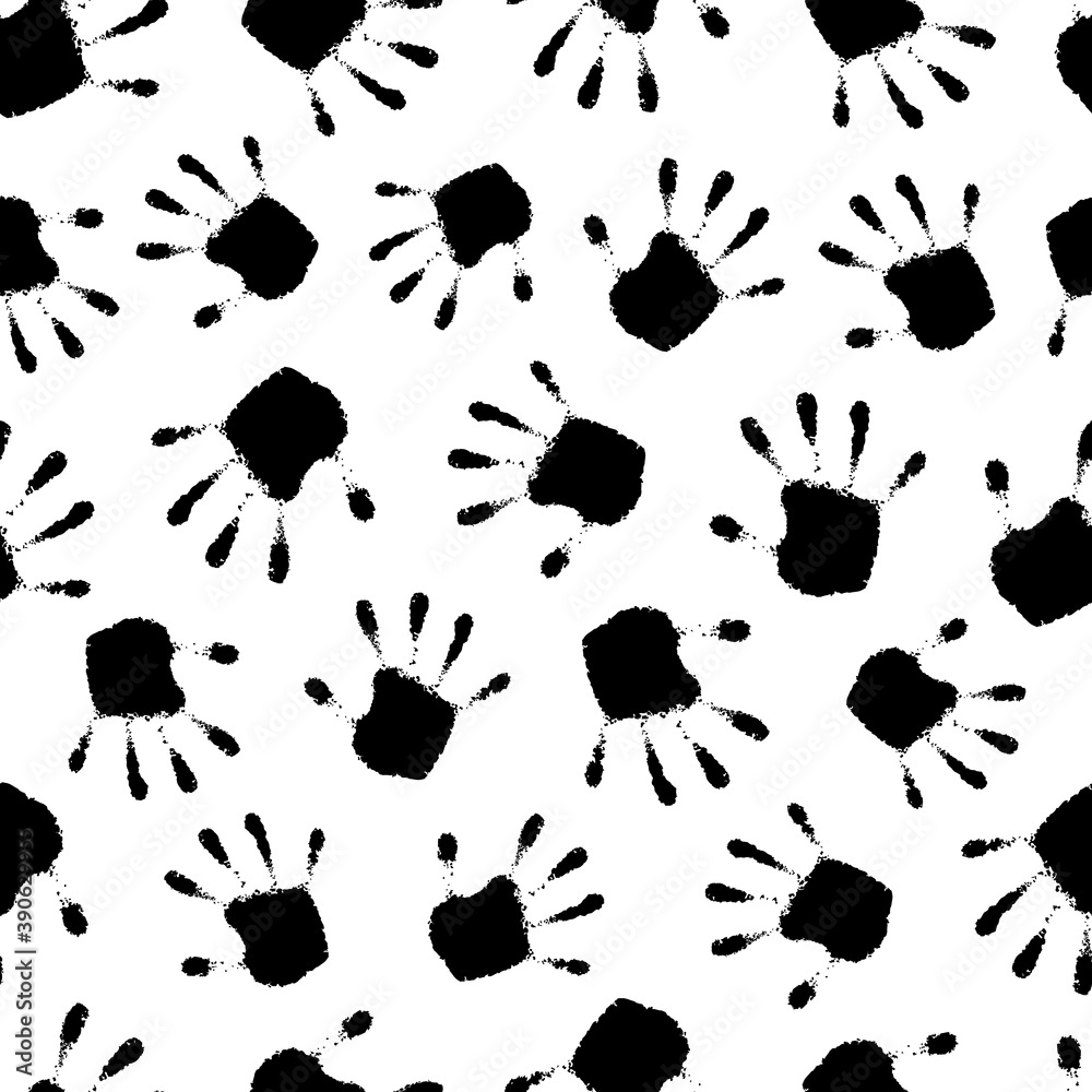 Handprint seamless pattern. Abstract black and white hand print ...
