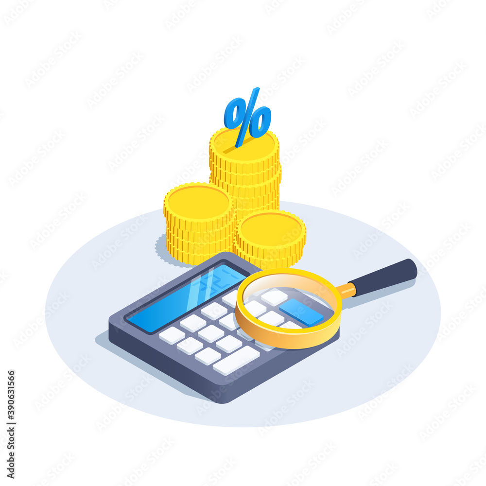isometric vector image on white background, stack of gold coins and ...