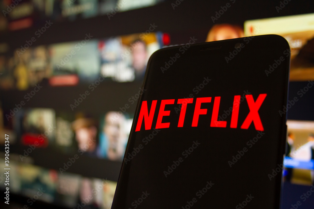 Netflix logo or icon with Netflix screen background, watchin movies and ...