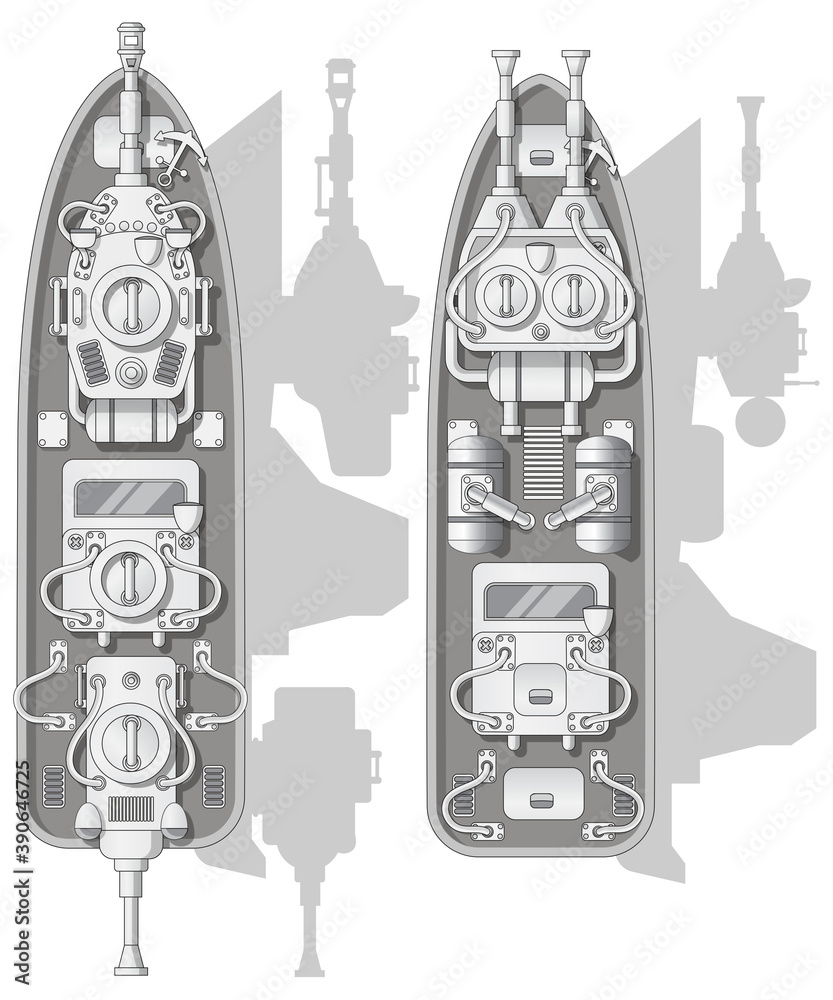 War ships. View from above. Isolated on white background. Vector ...