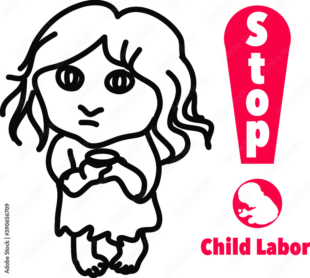 Hand drawn child poverty vector illustration.child beggar vector,sad ...