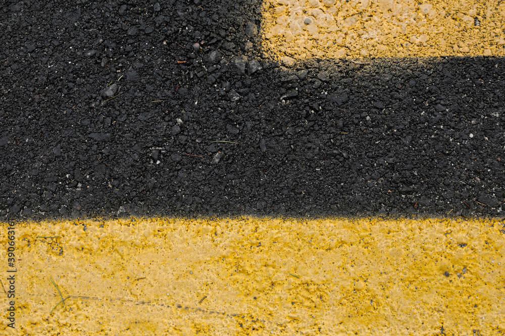 yellow lines on asphalt road, Yellow painted street marks like lines on ...