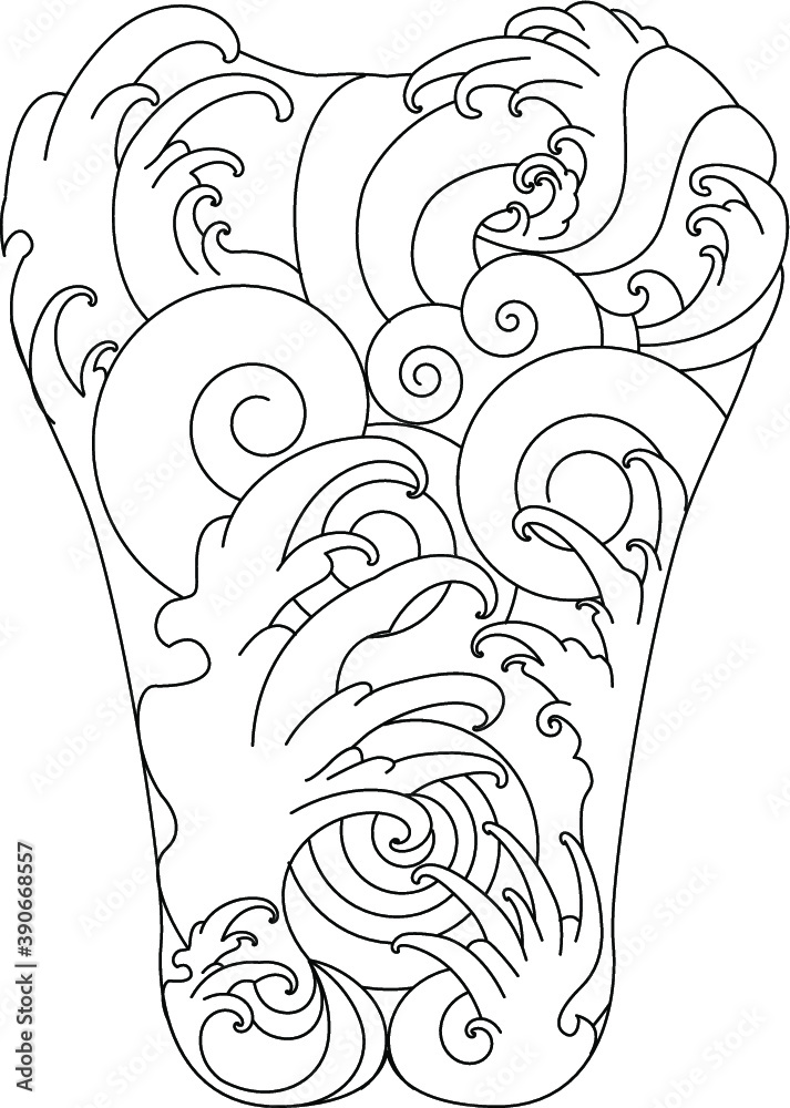 Ocean wave tattoo. a set of Japanese wave Tattoo.water splash and ...