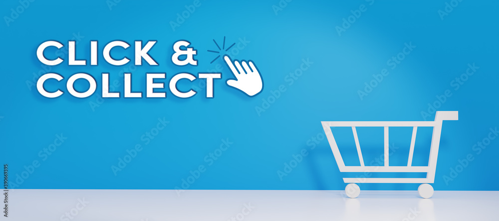 Click and Collect concept. E-commerce click and collect online ordering ...
